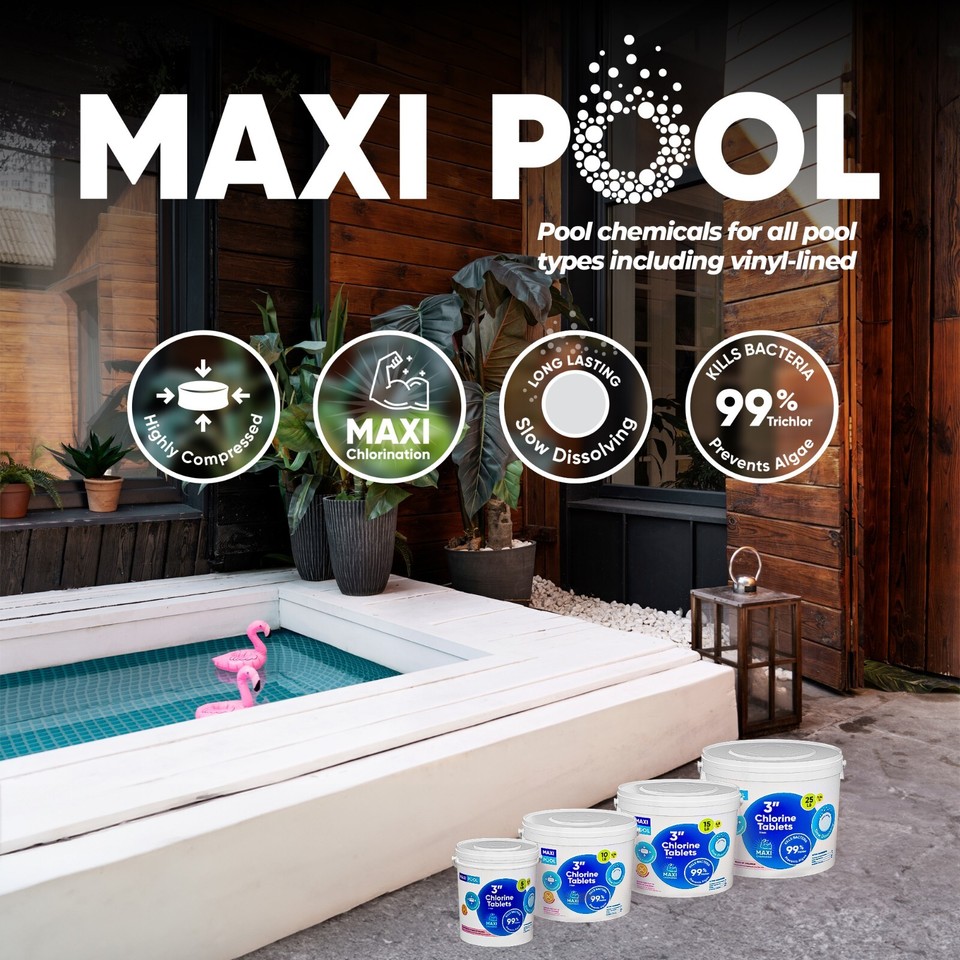 MAXI POOL 3 inch Advanced Stabilized Chlorine Tablets Long Lasting 25 ...