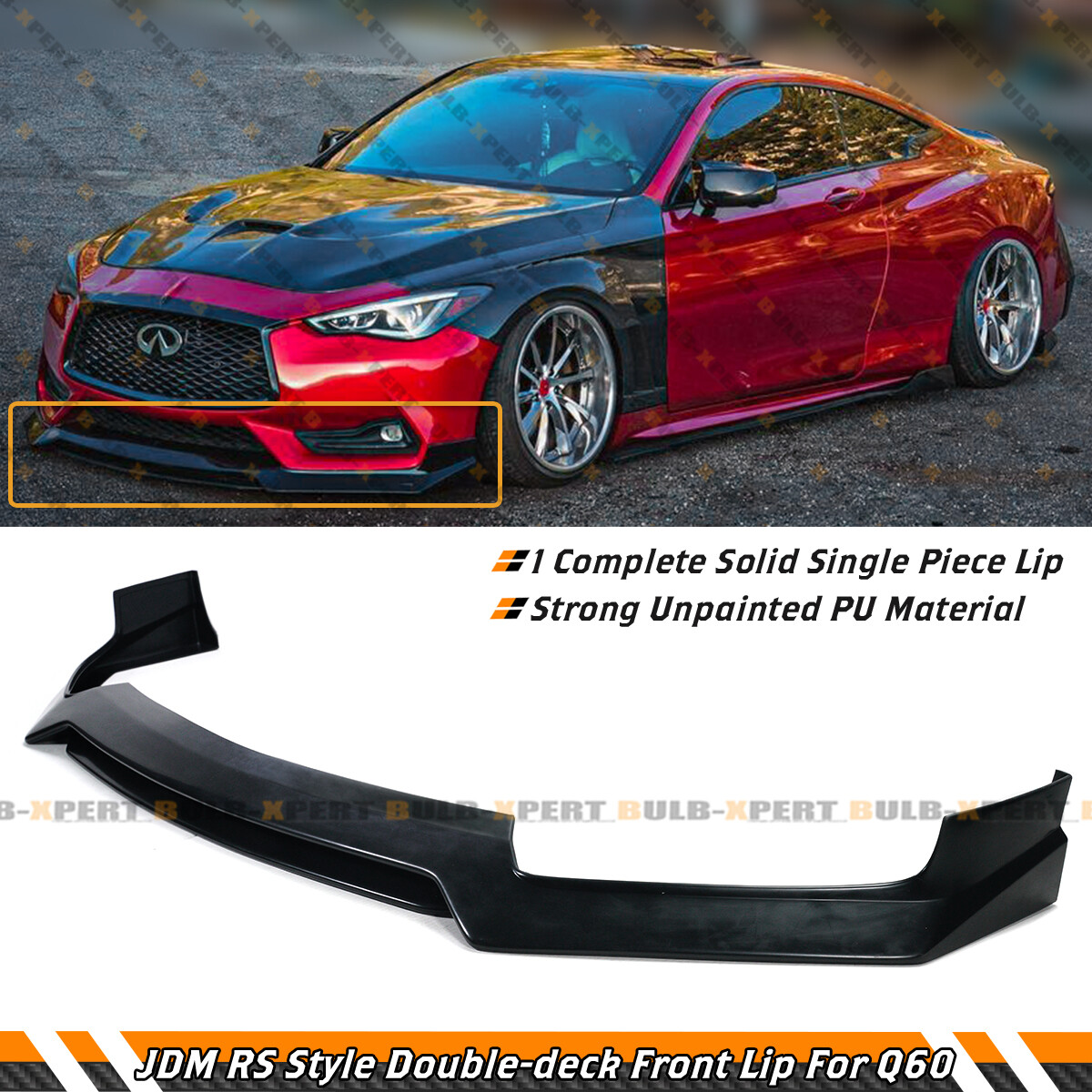 For 2017-2022 Infiniti Q60 JDM RS Style Double-Deck PU Front Bumper Lip ...