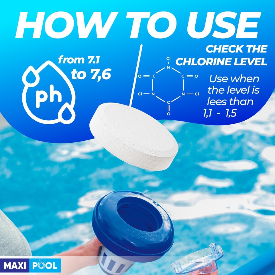 MAXI POOL 3 inch Advanced Stabilized Chlorine Tablets Long Lasting 15 ...