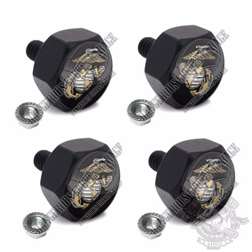 4 Black Billet Hex Lic Fastener License Plate Frame Tag Bolts USMC ...