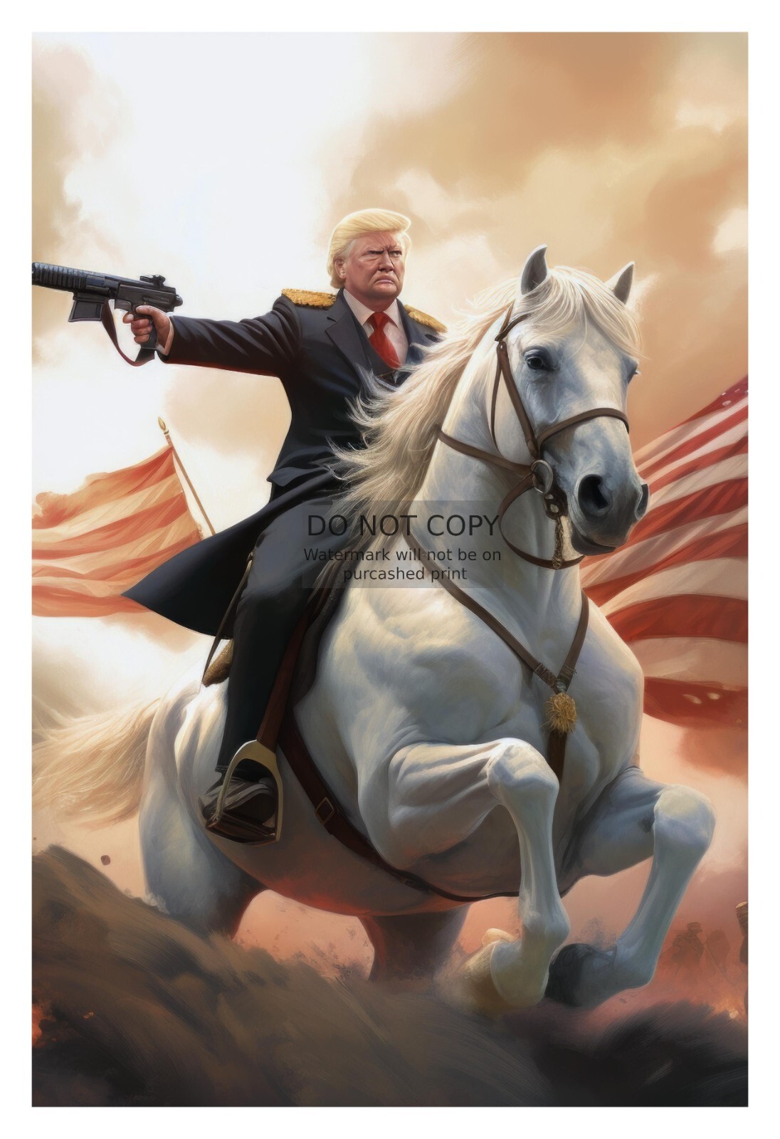 PRESIDENT DONALD TRUMP RIDING A WHITE STALLION PATRIOTIC 4X6 AI PHOTO ...