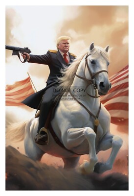 PRESIDENT DONALD TRUMP RIDING A WHITE STALLION PATRIOTIC 4X6 AI PHOTO ...