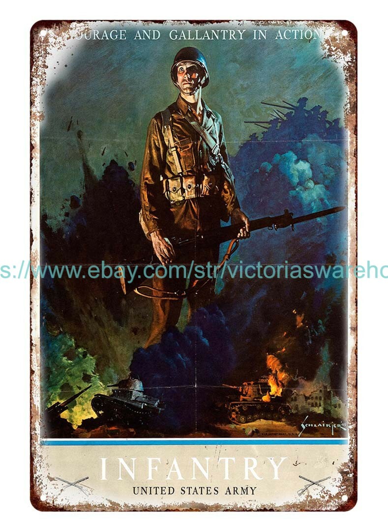 WW2 1943 Courage Gallantry in Action army Infantry Poster metal tin ...
