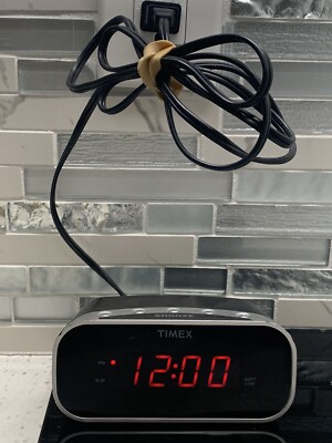 TIMEX T121 Silver/Black Digital Alarm Clock with .7" Red Display Tested ...