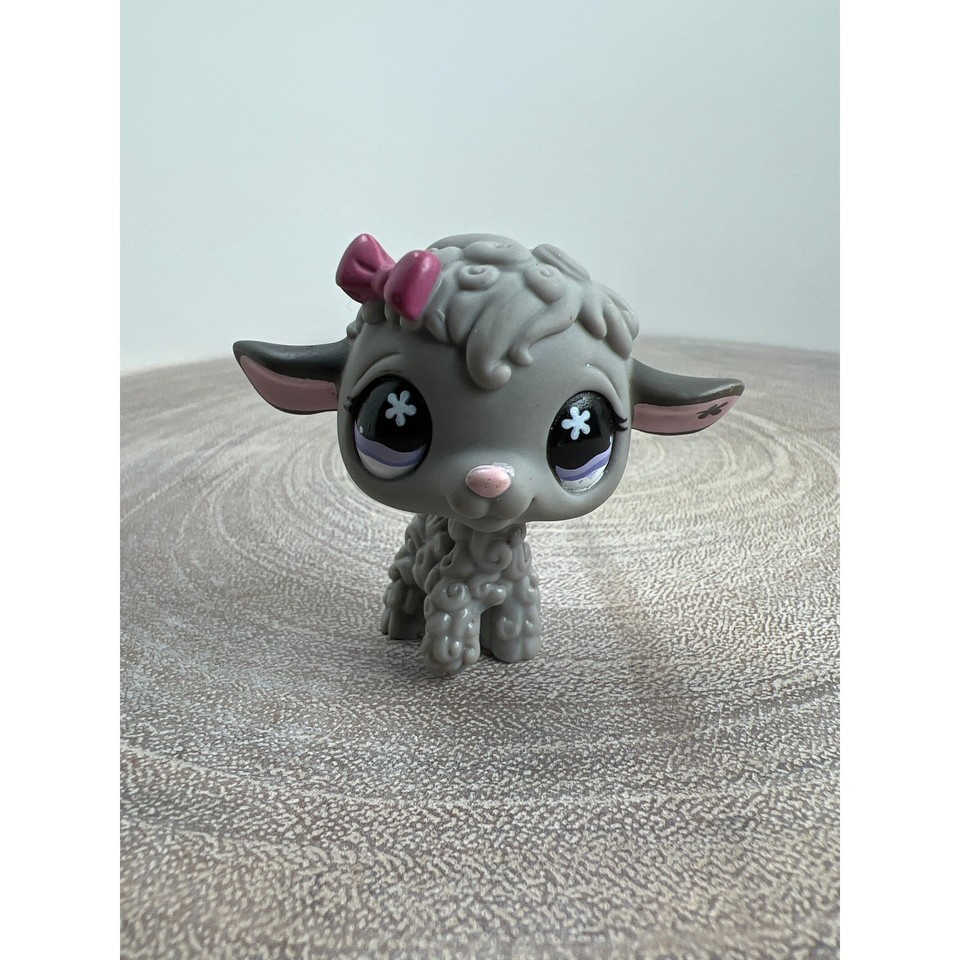 Littlest Pet Shop LPS Grey Lamb #477 Pink Bow Purple Eyes Pet-Lovin ...