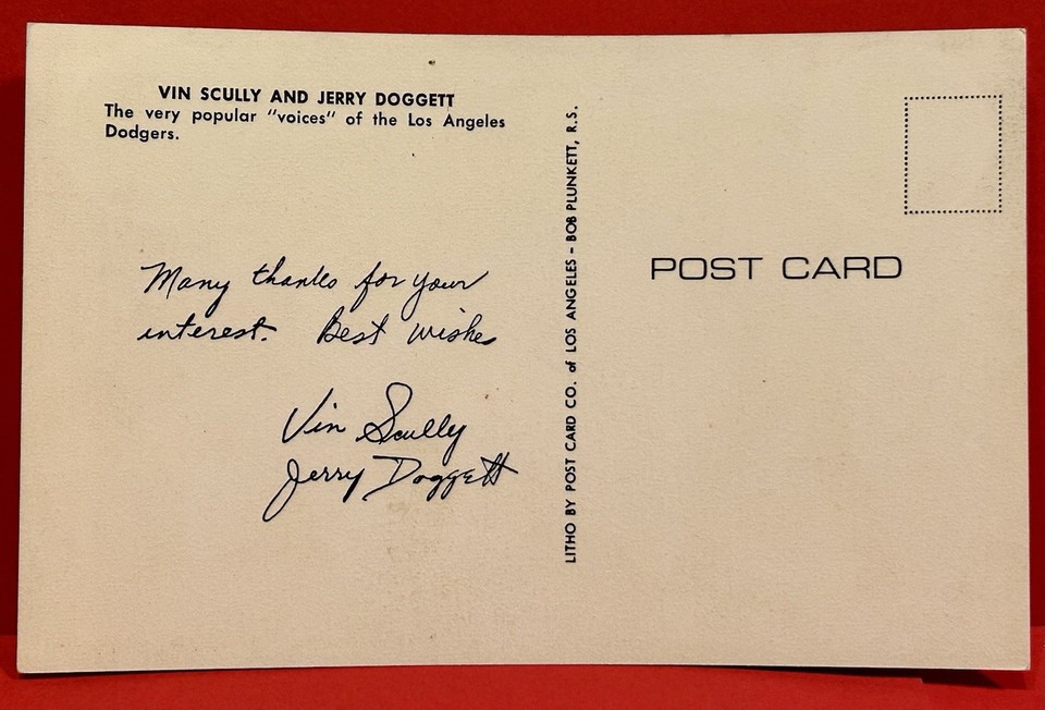 Vin Scully Jerry Doggett Baseball Announcers For LA Dodgers, Vintage ...
