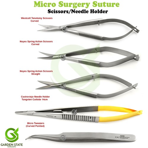 Microsurgery Needle Holder Micro Noyes Scissors Curved Tweezer Pointed ...