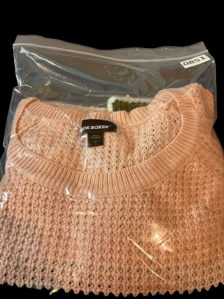 Joe Boxer Pink Green White Striped Pullover Open Knit Crew Neck Sweater ...
