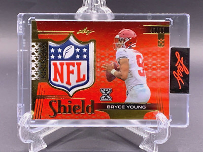 BRYCE YOUNG- 2023 LEAF GOLD ENCASED NFL SHIELD PATCH #'d 45/87 SSP XRC ...