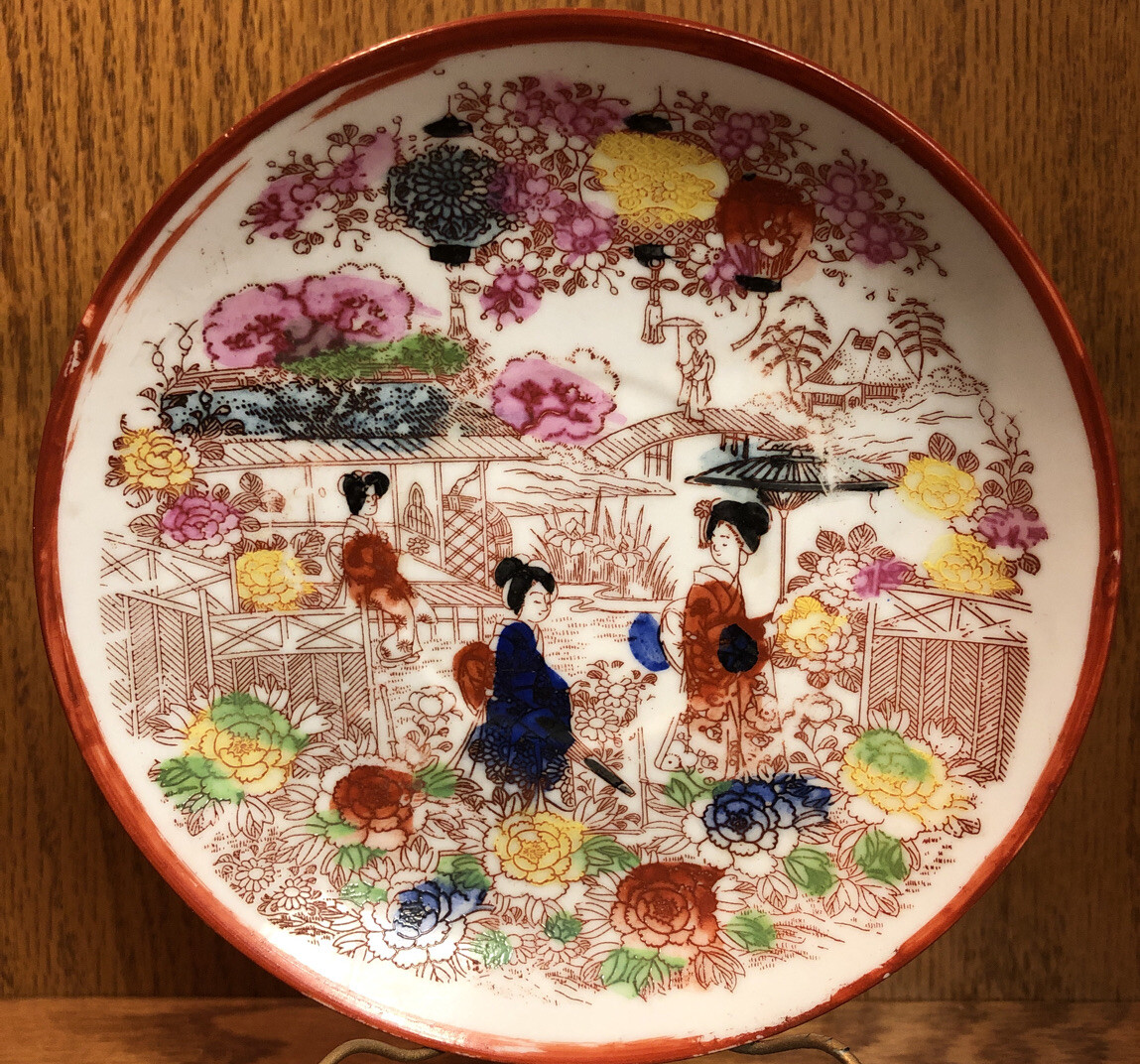 Geisha Girls Hand painted Fine China 5pcs 2Tea Cup And 3Saucer -Made In ...