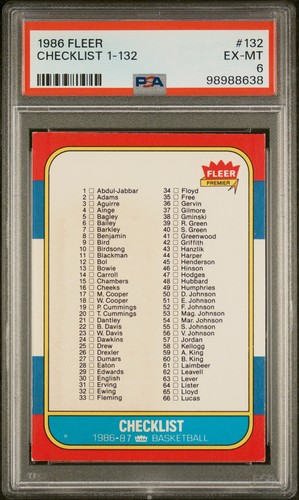 1986 FLEER #132 CHECKLIST 1-132 PSA 6 | eBay