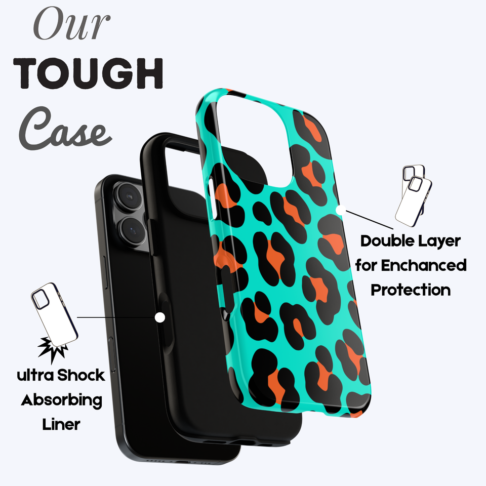 Teal Leopard Print iPhone Case – Trendy Cheetah tough Protective Phone ...