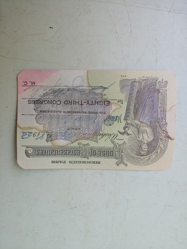 VINTAGE 1950s HOUSE OF REPRESENTATIVES MEMBERS PASS card | eBay