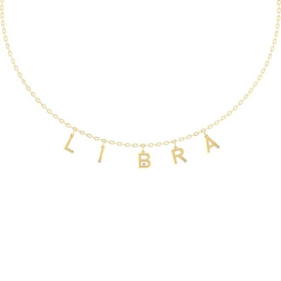 10K Yellow Gold Round Diamond Libra Necklace with 18" Silver Cable ...