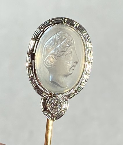 Exquisite Vintage Moonstone Cameo Stick Pin, Diamond,14K Gold | eBay