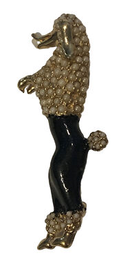 vtg Ciner faux seed pearl poodle dog brooch pin gold tone | eBay