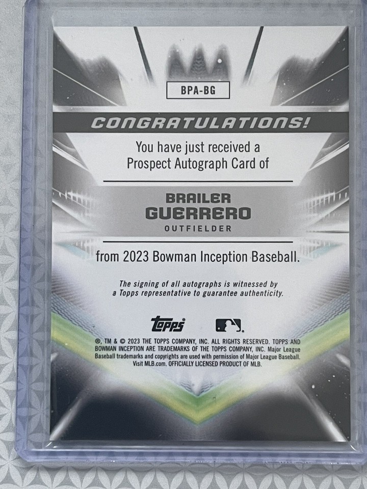 Brailer Guerrero 2023 Bowman Inception #BPA-BG Gold Foil Electricity ...