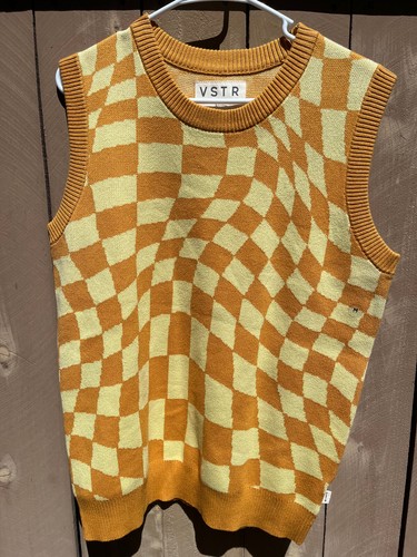 VSTR Premium Orange/Yellow Checker Cotton Blend Sweater Vest - Men's Sz ...