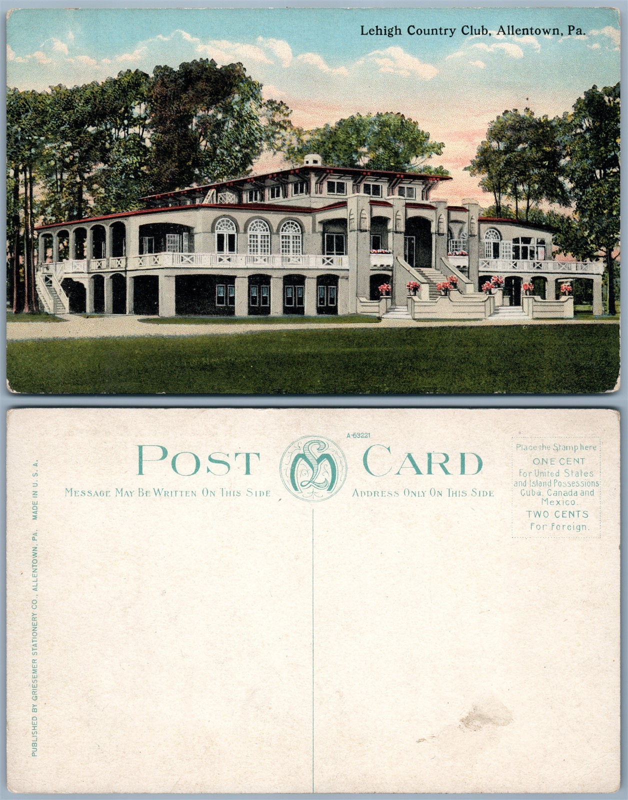 ALLENTOWN PA LEHIGH COUNTRY CLUB ANTIQUE POSTCARD | eBay