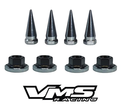 8 VMS RACING STRUT TOWER SPIKES + GUNMETAL WASHERS BLACK FLANGED NUTS ...