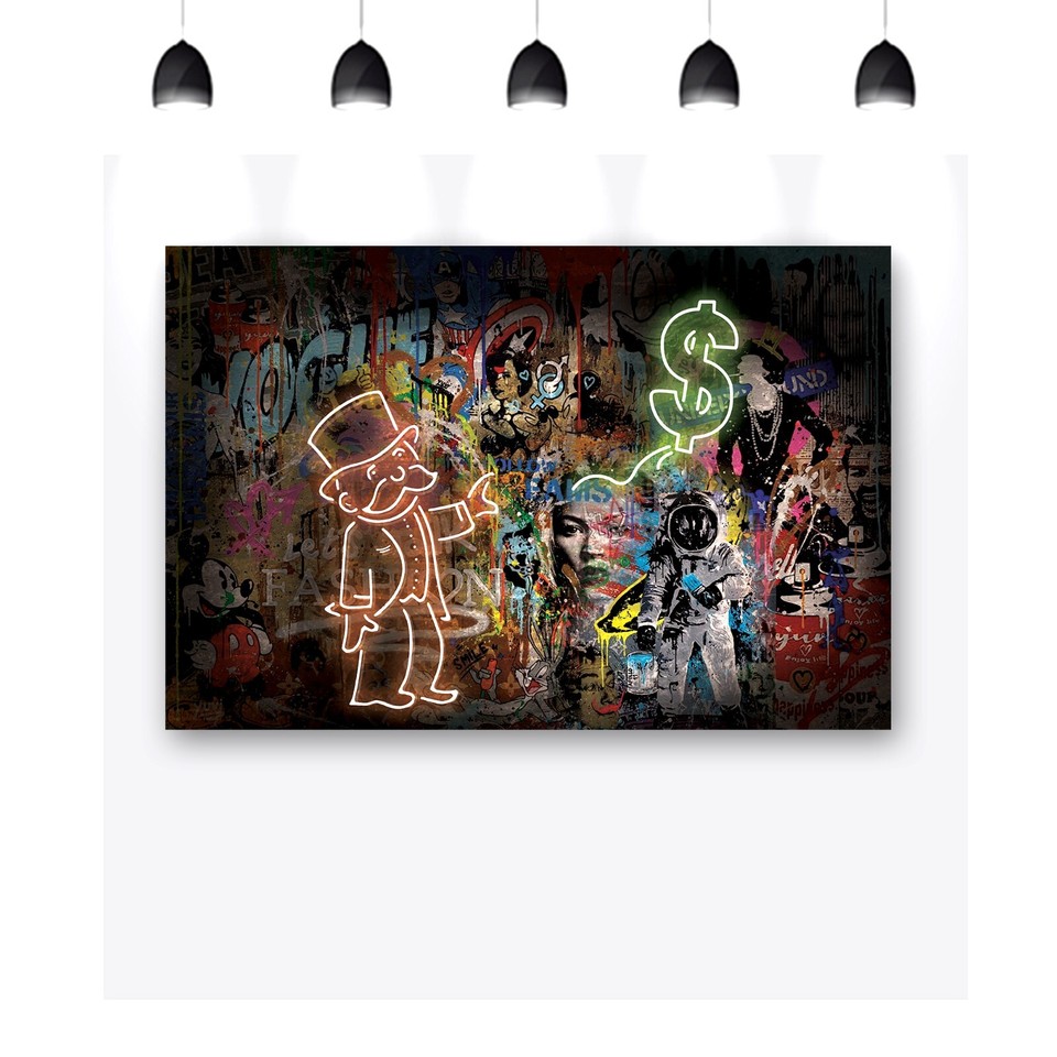 Monopoly Man Banksy Graffiti Canvas Wall Art | Neon Signs Art, Office ...