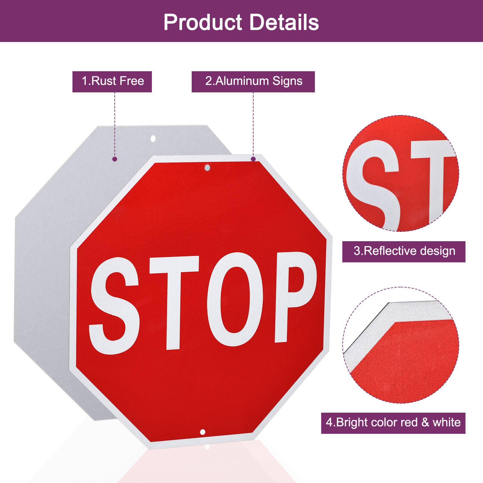 Stop Sign 12" x 12" 300mm Warning Reflective Aluminum Signs for Street ...