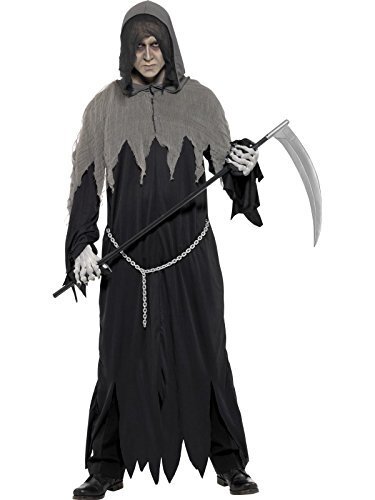 `Grim Reaper Robe Costume, Black, with Hooded Robe & Chain Unisex ...