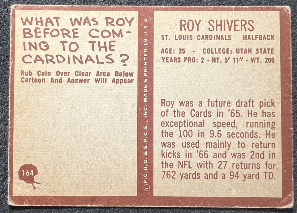 1967 PHILADELPHIA ROY SHIVERS (CARDINALS) #164 GOOD | eBay
