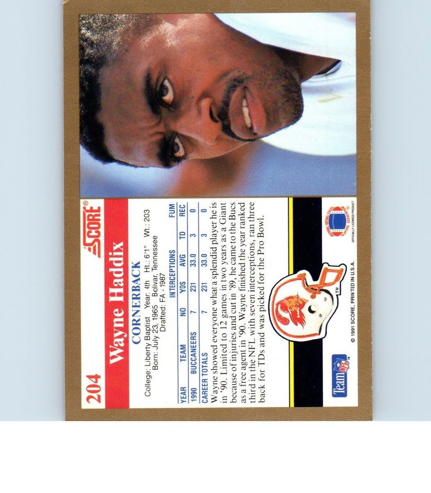 1991 Wayne Haddix Buccaneers 204 Score Football Trading Card | eBay