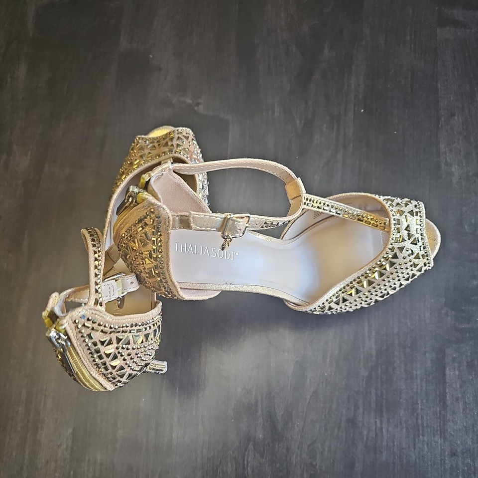 Thalia Sodi Chace embellished gold heels. 11W | eBay