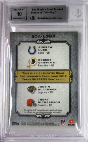 2012 Topps Supreme ANDREW LUCK/RG3/BLACKMON/RICHARDSON AUTO RARE *3/5 ...