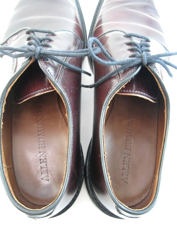 Allen Edmonds "LEEDS" SHELL CORDOVAN Derby Plain-Toe 8.5 EEE Burgundy ...