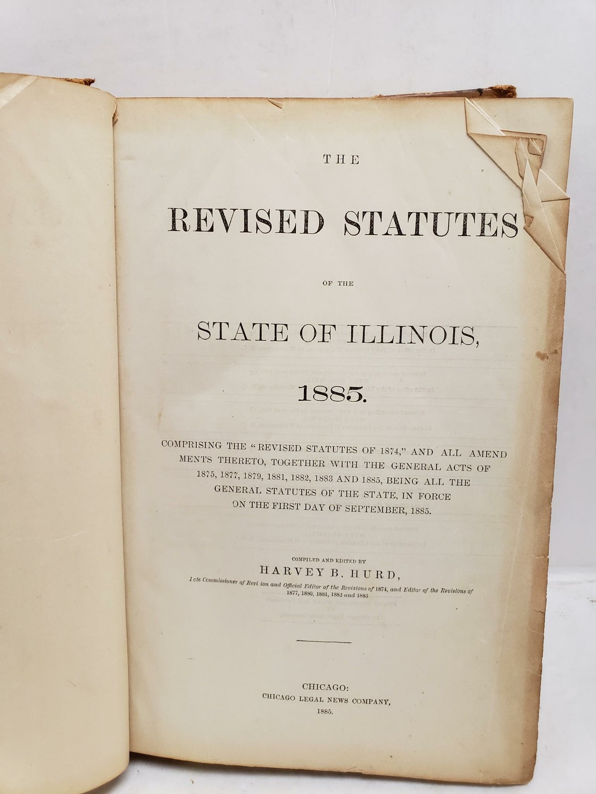 1885 Revised Statutes of Illinois Harvey B. Hurd Chicago Legal News Co ...