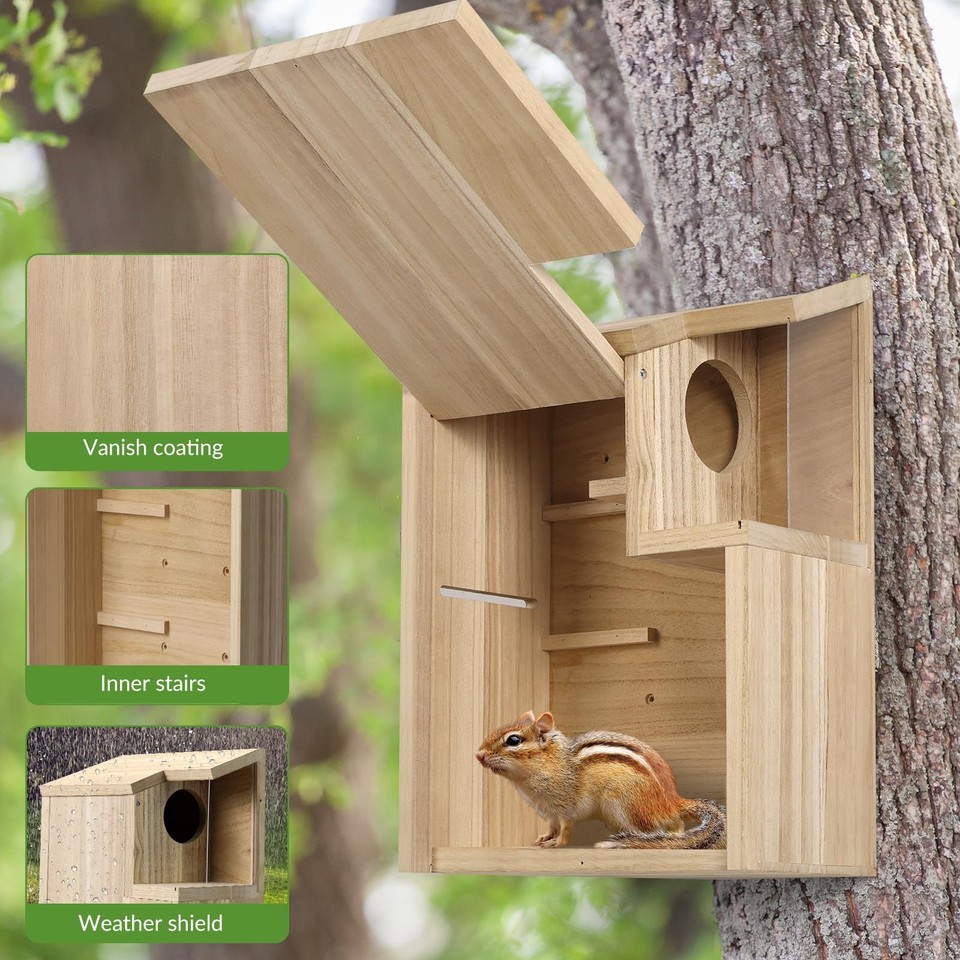 Sundia Large Squirrel Family House Pine Coated Nesting Wooden Box for ...