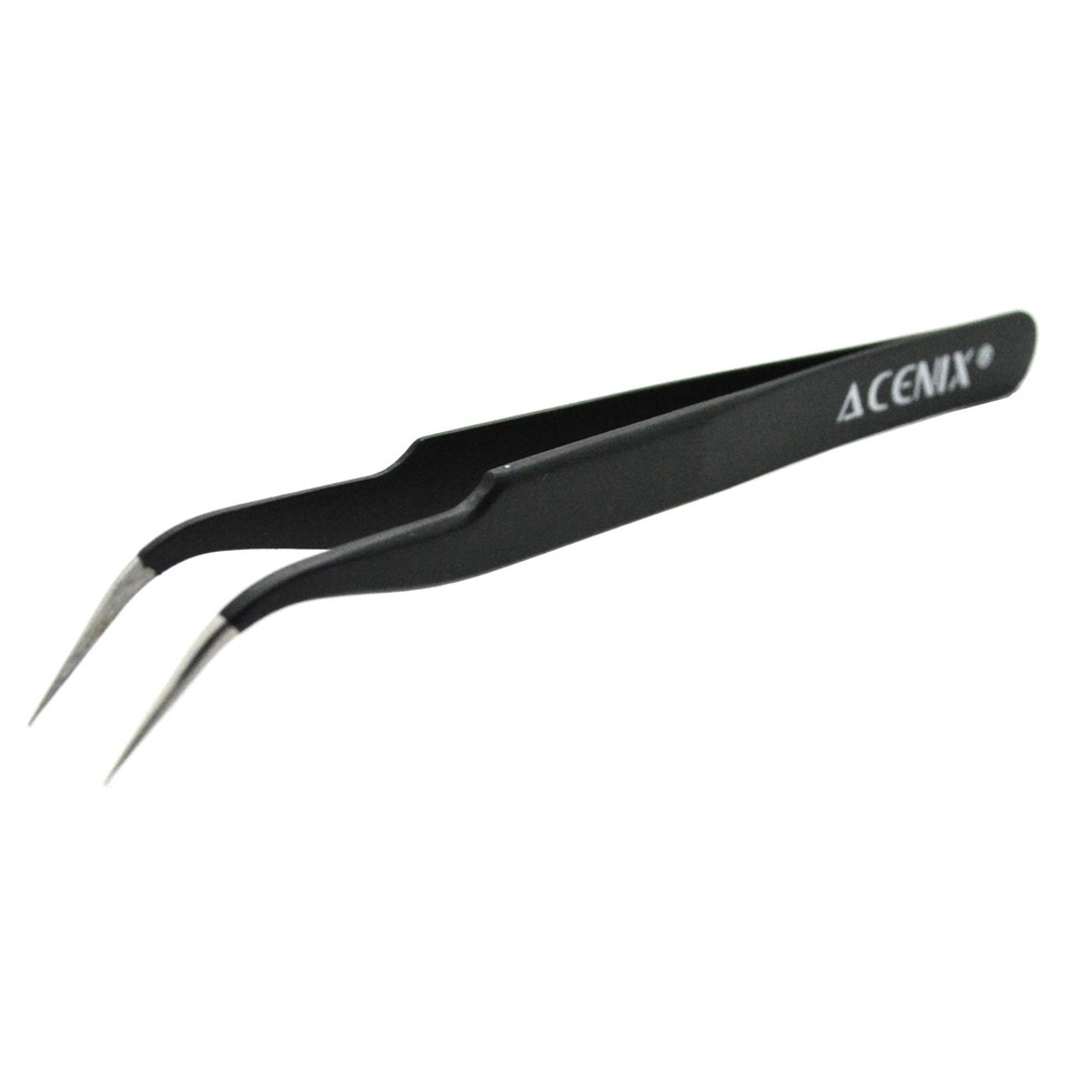 4.5" Anti-static Black Fine Tip Curved Tweezer Repair Hand Tool ...