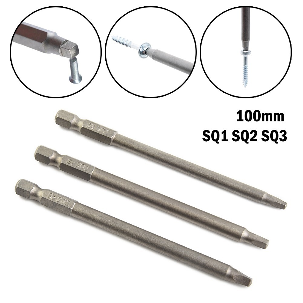 Screw Driver Bits Square Head Hand Tool Accessories 100mm Drill SQ1-SQ3 ...