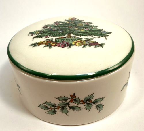 Spode Christmas Tree Porcelain Round Covered Candy Dish Trinket Box ...