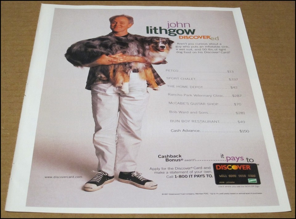 1997 John Lithgow Discover Credit Card Print Ad Advertisement Page ...