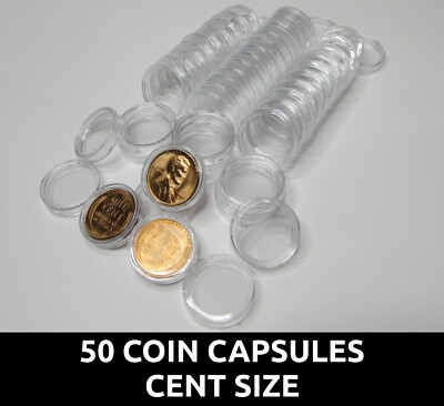 50 penny size plastic coin capsules - 19mm / cent diameter / clear ...