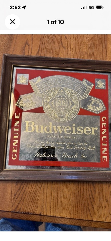 Vintage Budweiser Beer Bar Sign – Mirrored Glass with Wood Frame, 15 ...