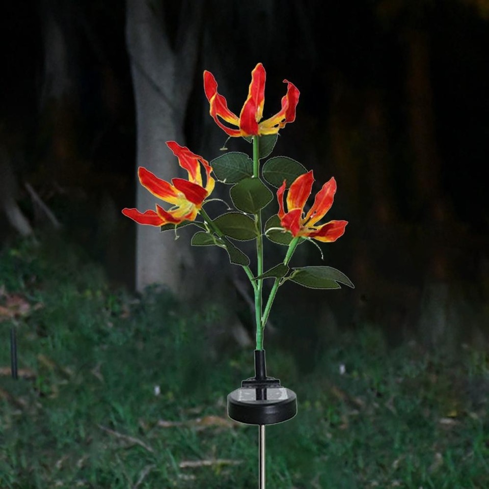 Outdoor Solar Garden Lights LED Flame Lily Stake Lamp for Patio ...