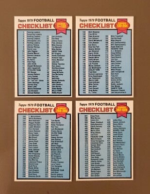 1979 Topps Football (4) Checklists # 114,232,368, 486 UNMARKED and NM ...