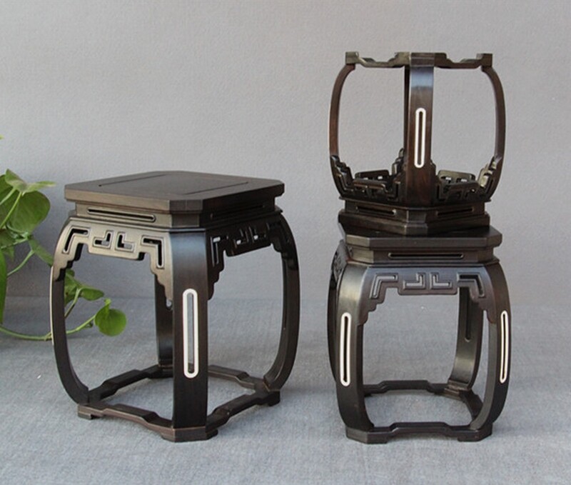 Ebony Wood Square Rack Fishbowl Stand Bonsai Stone Vase Flower Plant ...