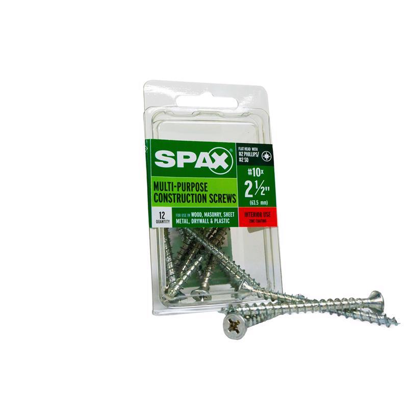 SPAX 4101010500602 Zinc White Flat Head Multi-Material Screw #10 -1/2 L ...
