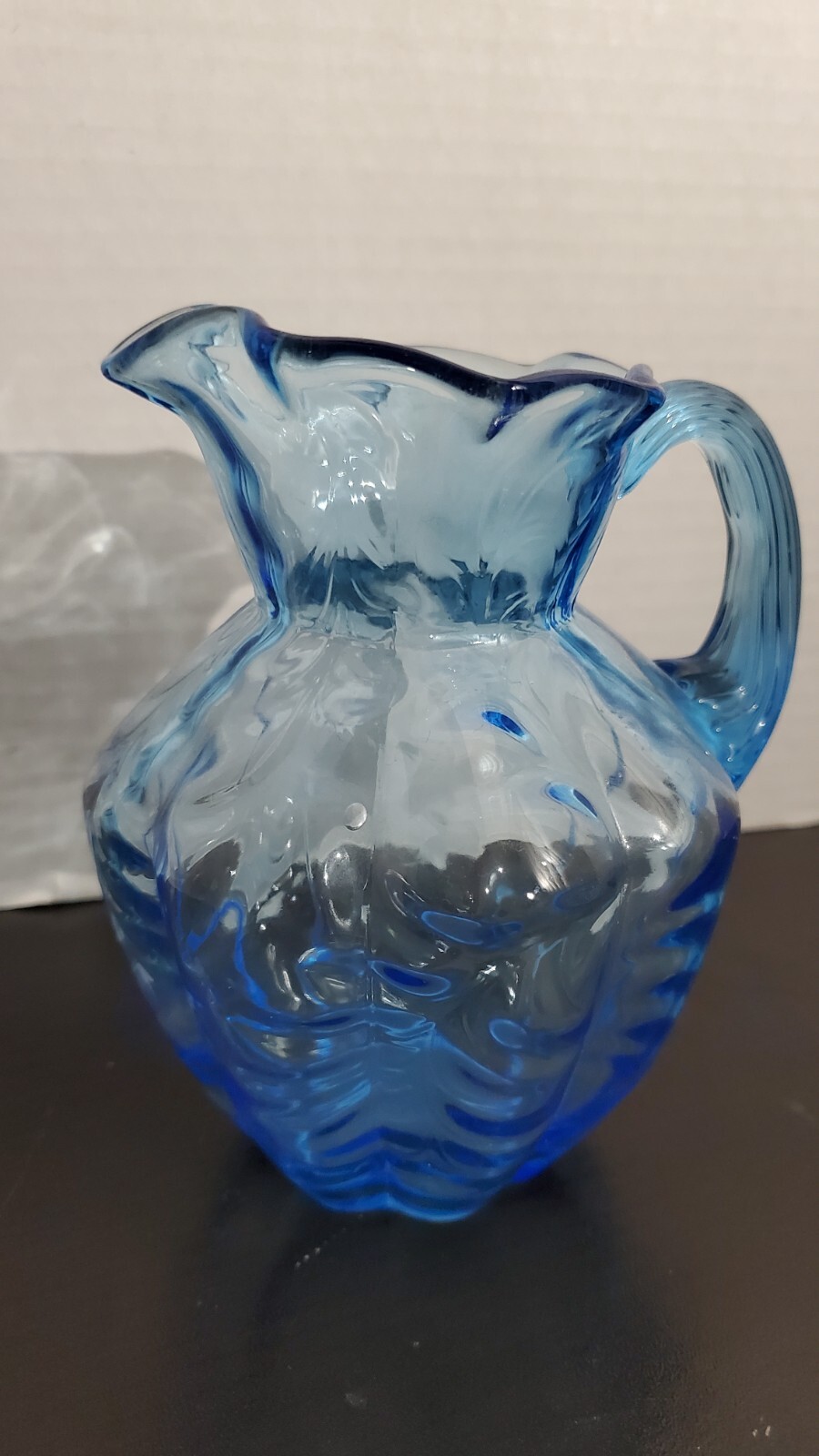 Fenton Blue Glass Milk Pitcher Fern Pattern "error double stamp fenton ...