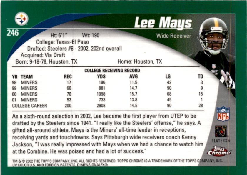 2002 Topps Chrome #246 Lee Mays Steelers Refractors | eBay
