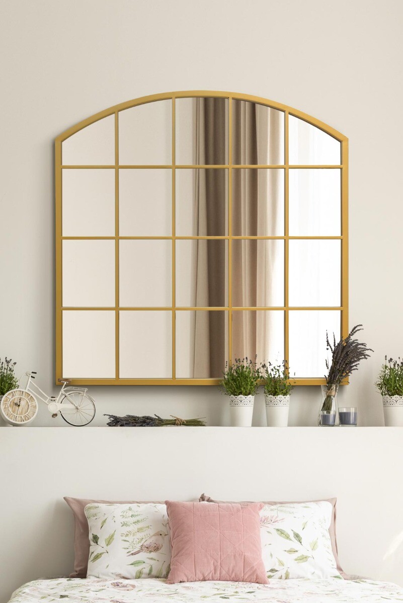 Mirroroutlet Gold Arched Window Leaner Wall Mirror 39"x39" 100x100cm ...