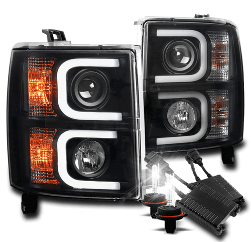 FOR 14-15 CHEVY SILVERADO 1500 LED BLACK PROJECTOR HEADLIGHTS W/50W 8K ...