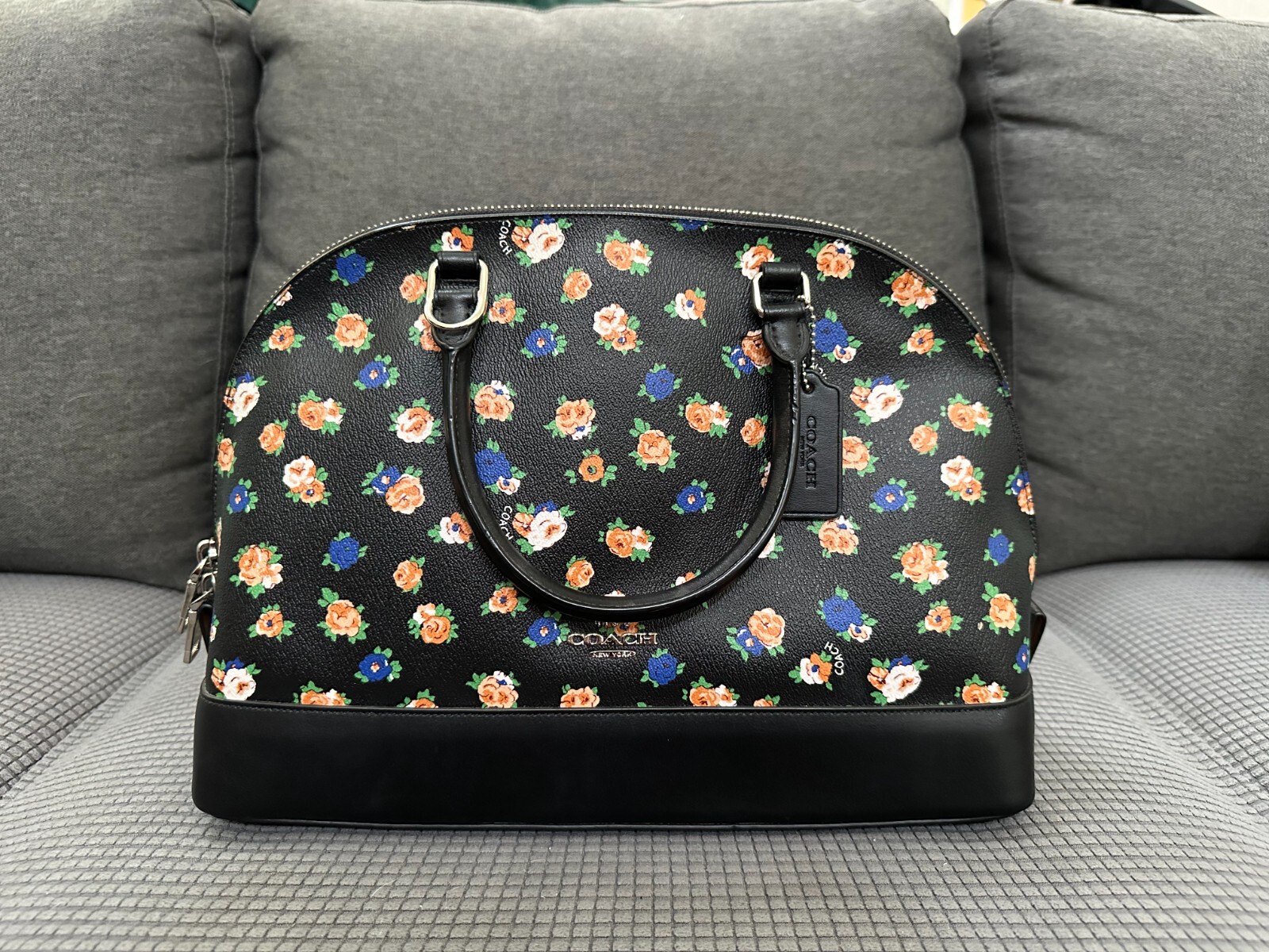 COACH Floral Sierra Satchel Bag Tea Rose Black - Gem