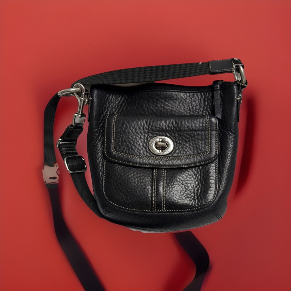 Coach Black Leather Cross Body Shoulder Bag with Adjustable Strap | eBay